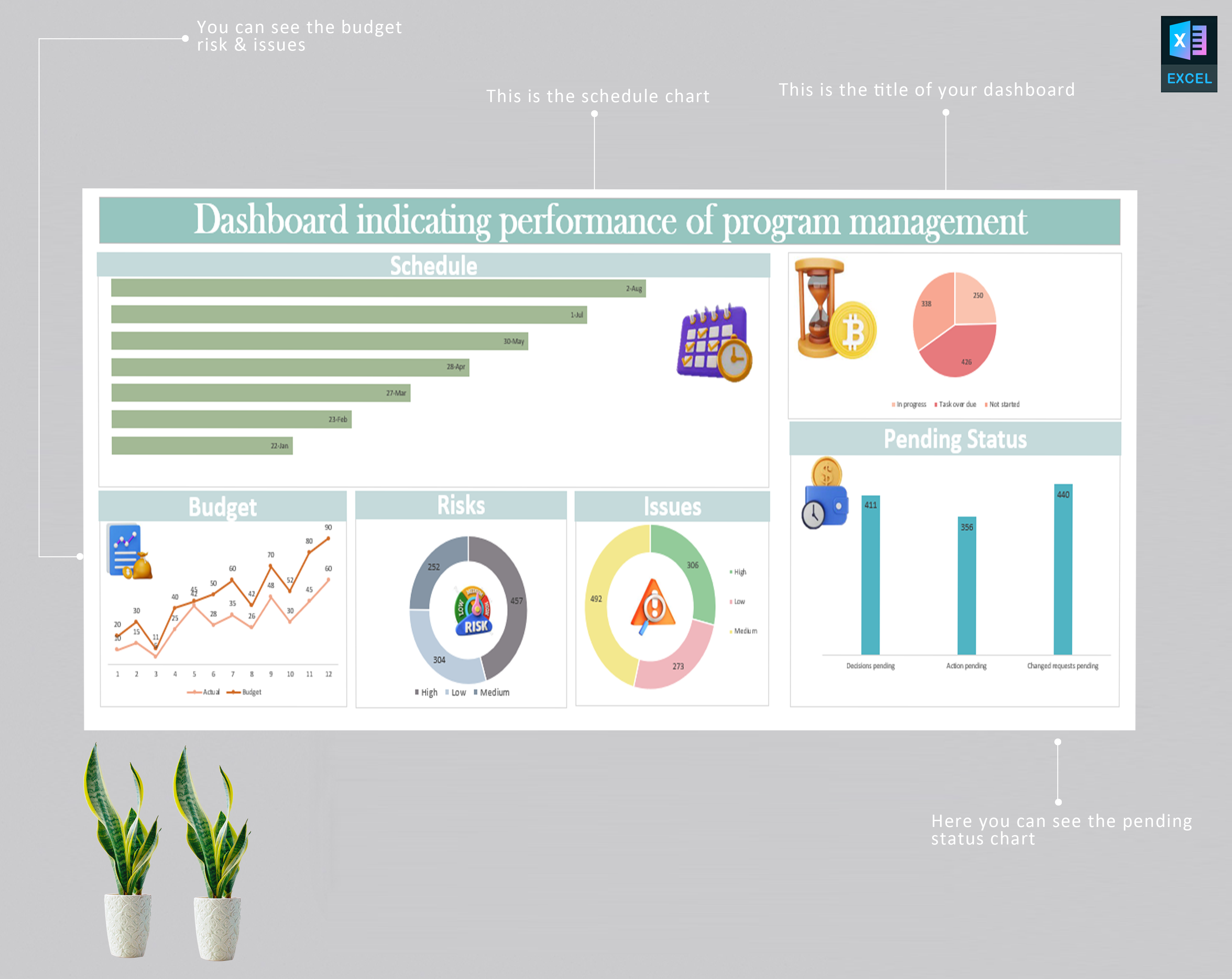Dashboard indicating performance of program management - Eloquens
