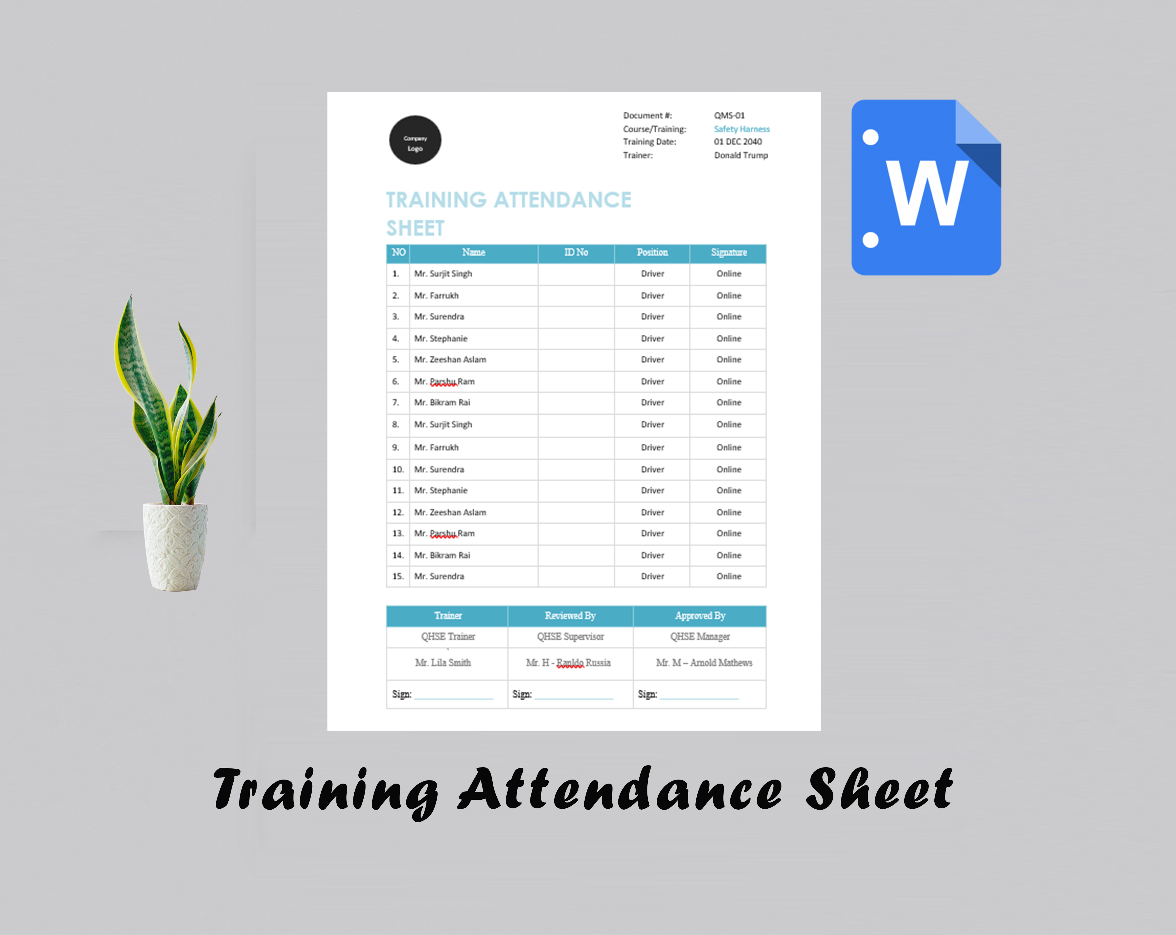 Training Attendance Sheet - Eloquens