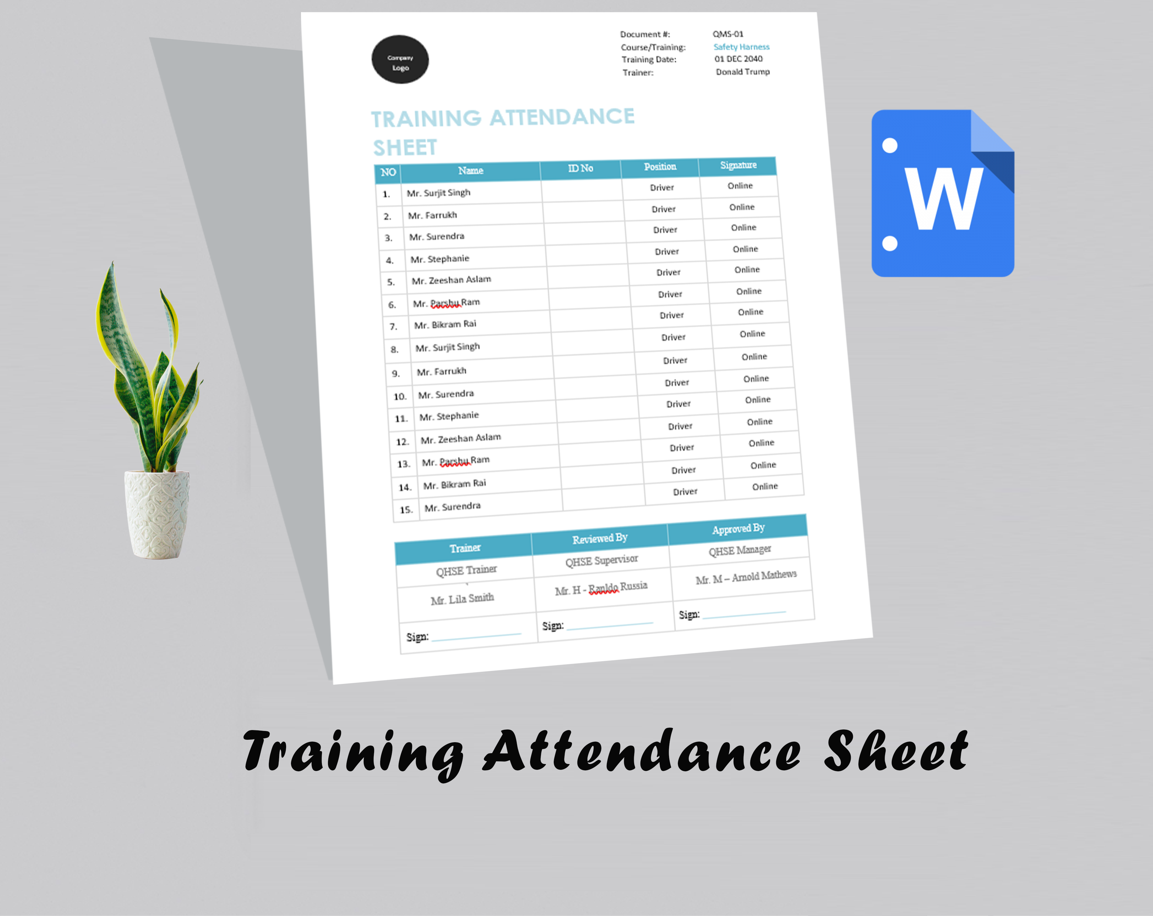 Training Attendance Sheet - Eloquens