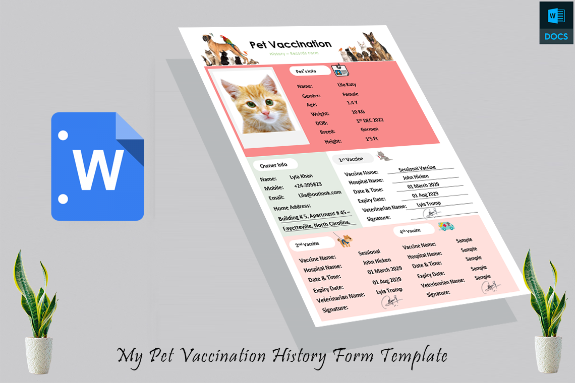 My Pet Vaccination History Form Template - Eloquens