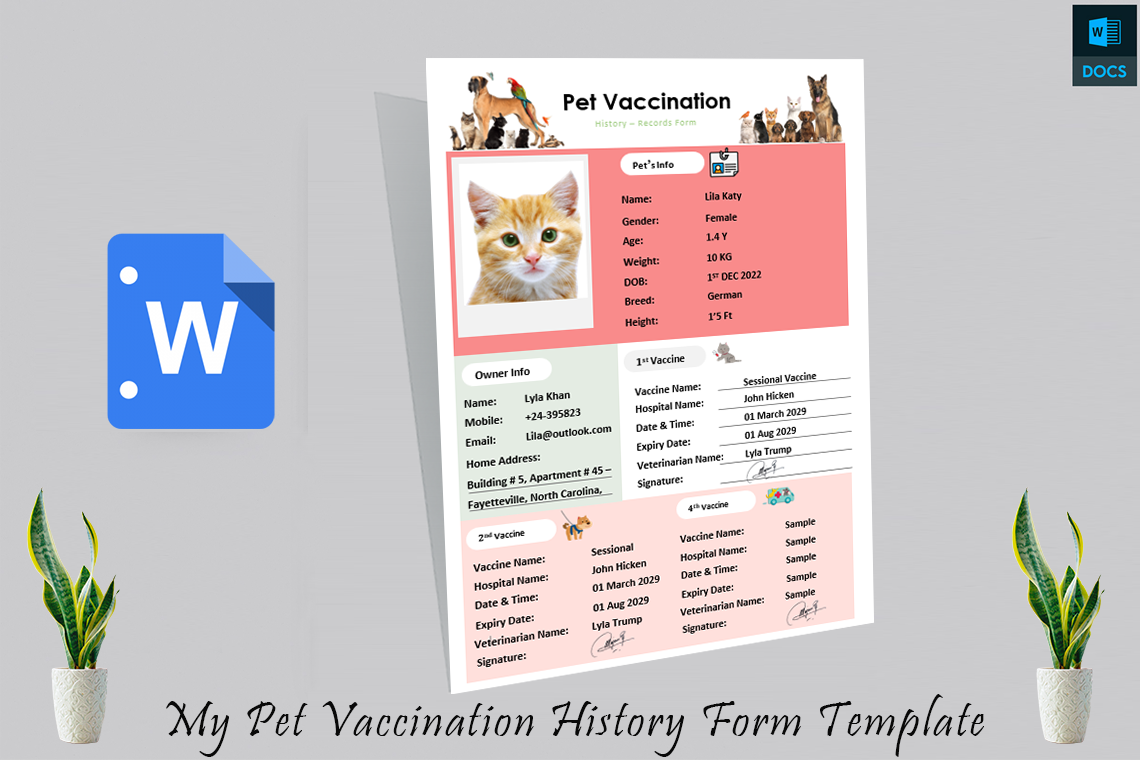 My Pet Vaccination History Form Template - Eloquens