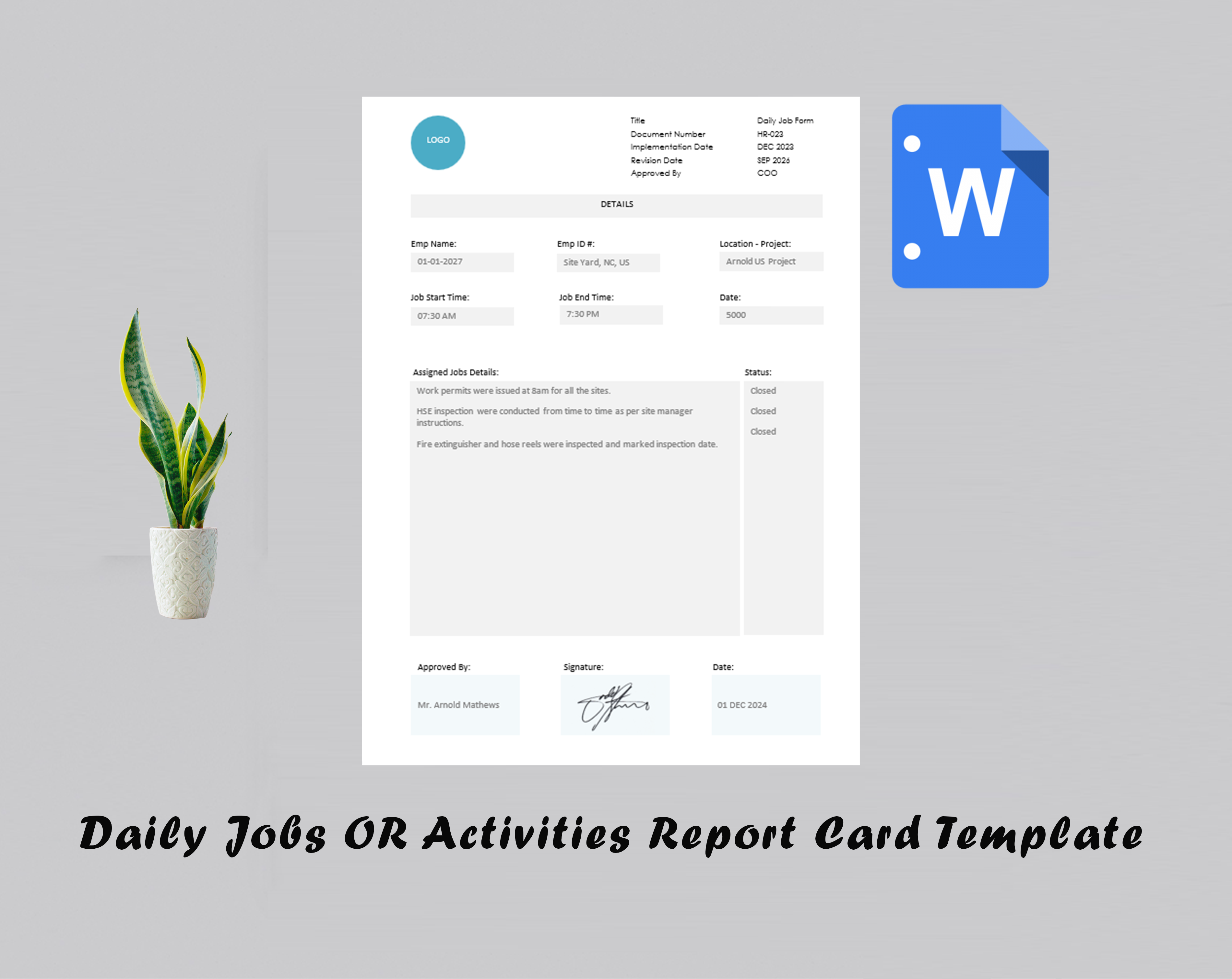 Daily Jobs OR Activities Report Card Template - Eloquens