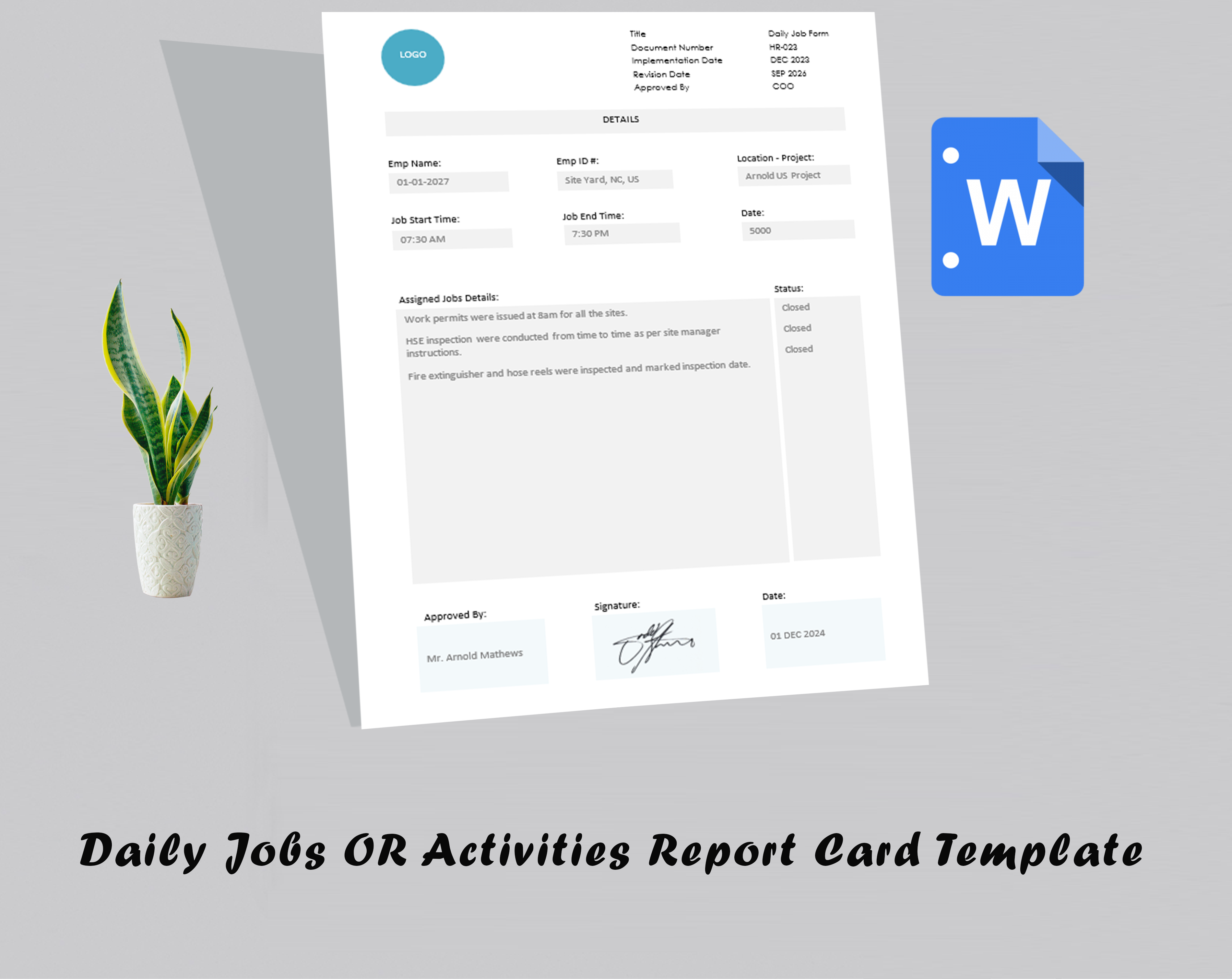 Daily Jobs OR Activities Report Card Template - Eloquens