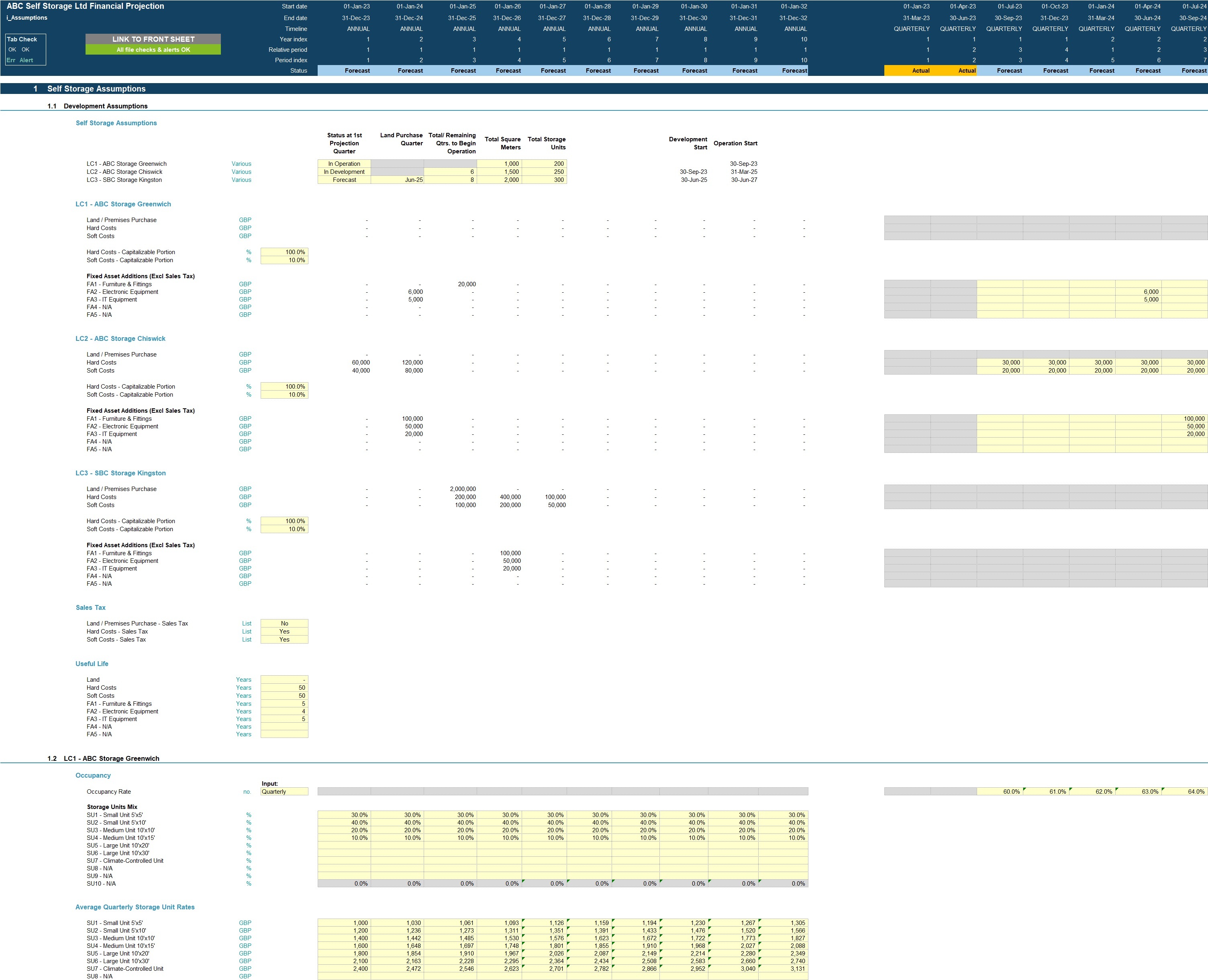 Self Storage Business 10-Year 3 Statement Financial Projection Model - Eloquens