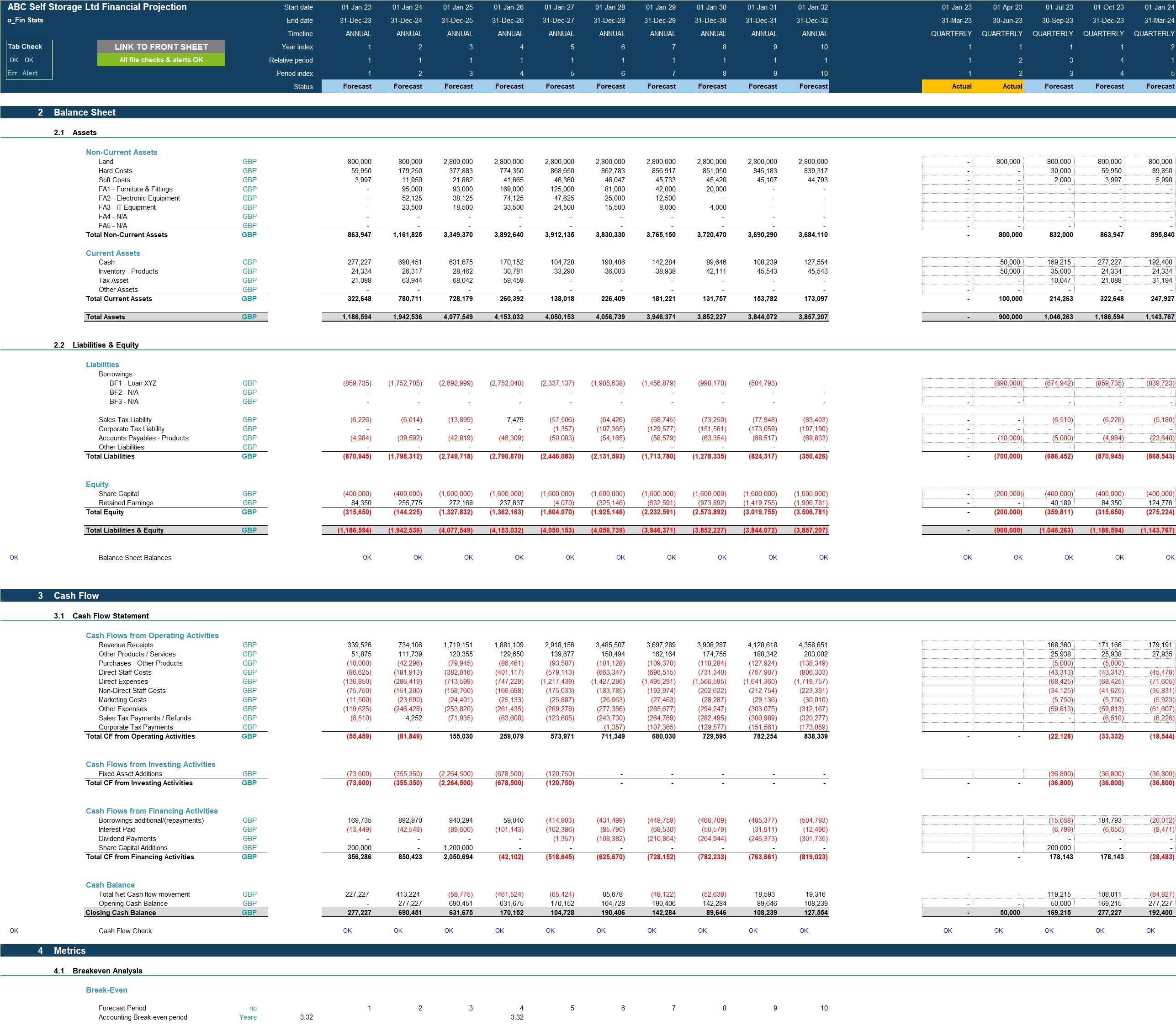 Self Storage Business 10-Year 3 Statement Financial Projection Model - Eloquens