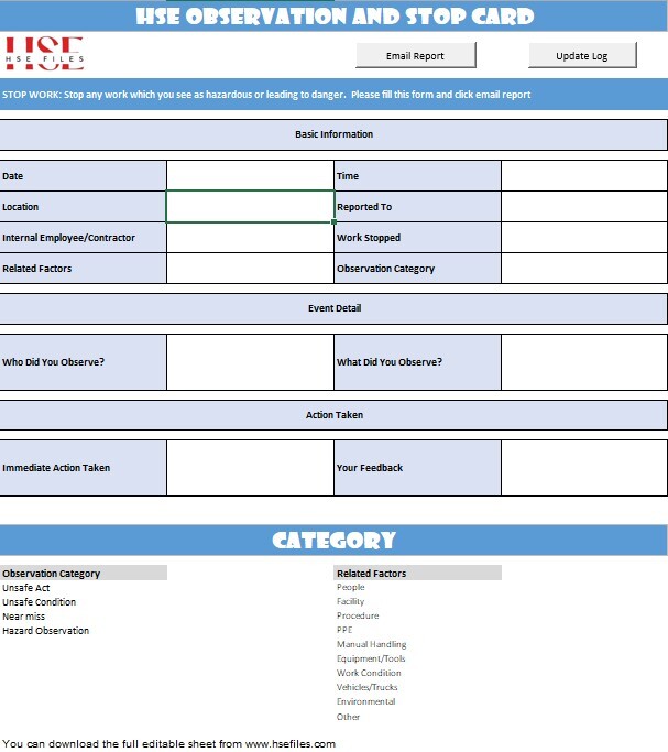 HSE Observation and stop Card Template - Eloquens