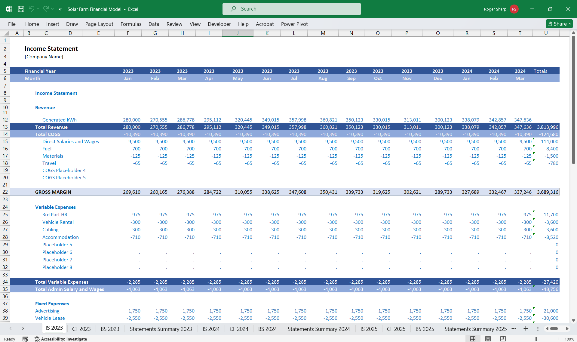Solar Farm Financial Model 5 Year 3 Statement - Eloquens