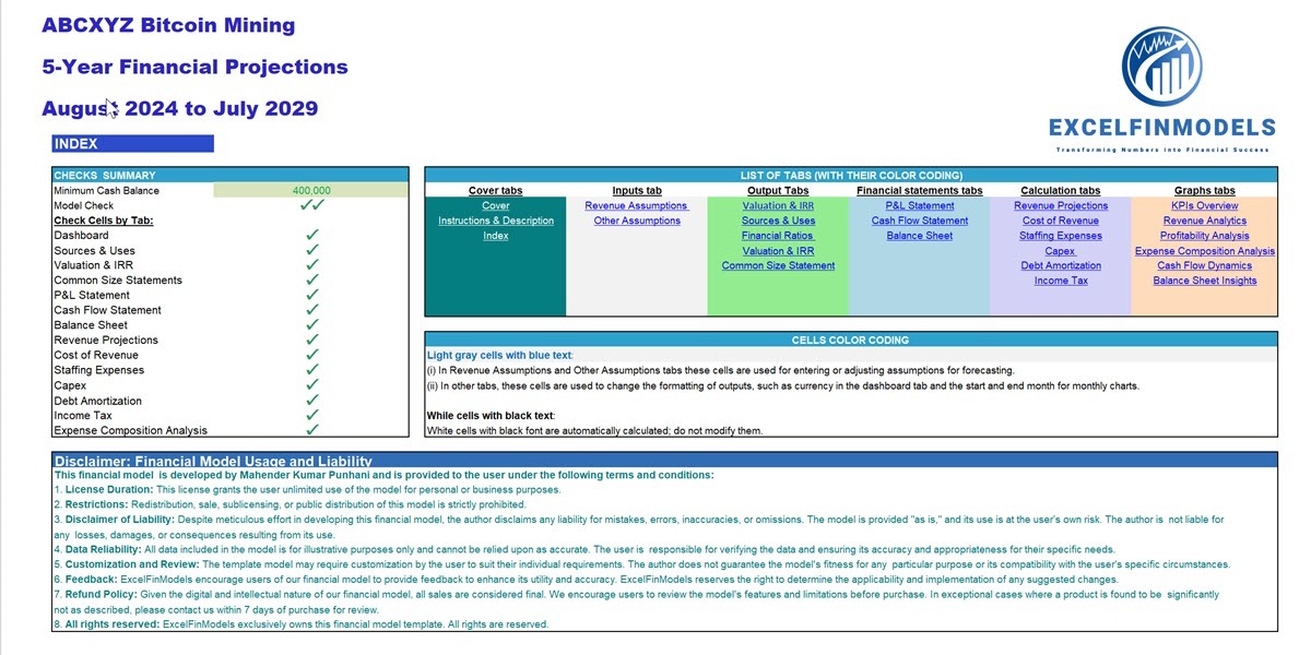 Bitcoin Mining 3-Statement Financial Model - Eloquens