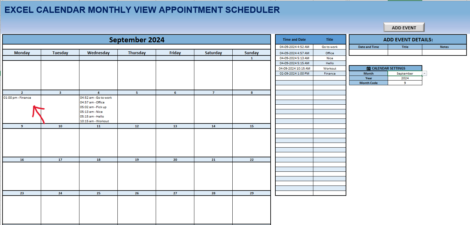 Dynamic Appointment Scheduler in Excel / Monthly Calendar View - Eloquens