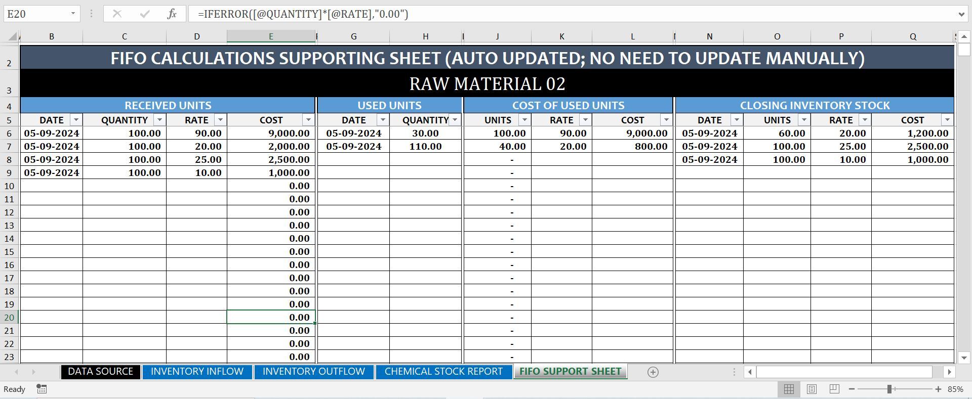 Automatic FIFO Inventory Costing for Single or Multi Products/Raw Materials on Excel ...