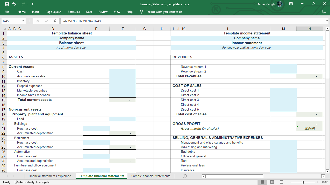 Financial Statements Template with sample - Eloquens