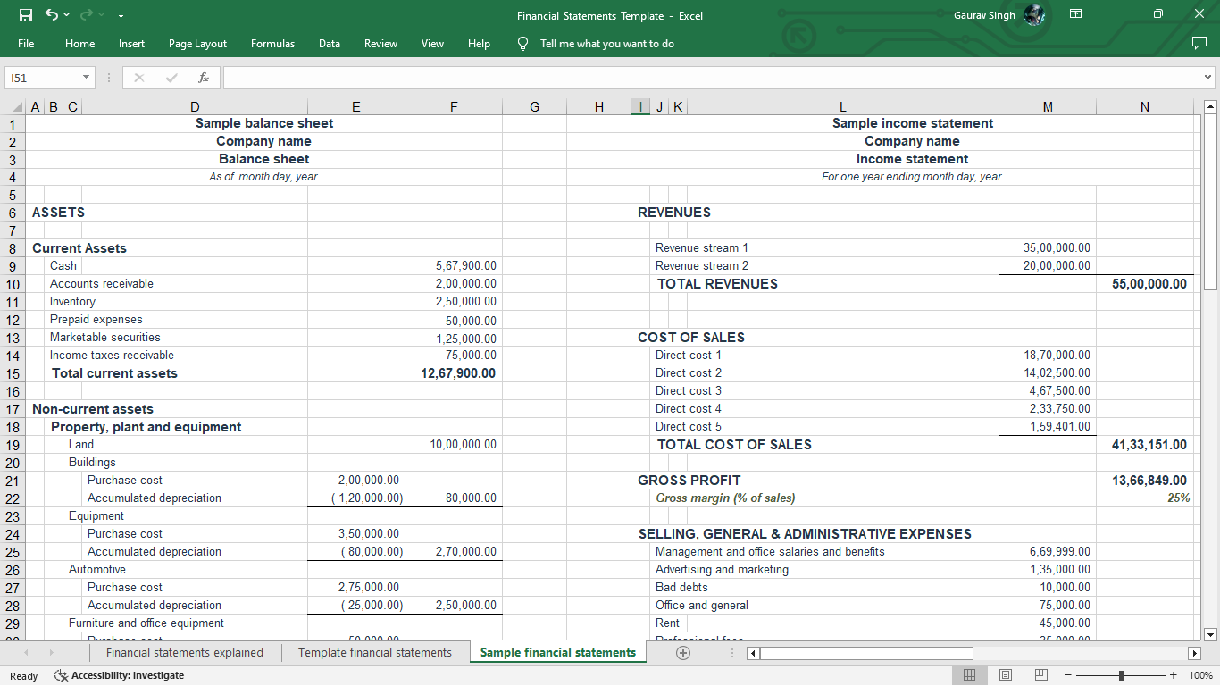 Financial Statements Template with sample - Eloquens