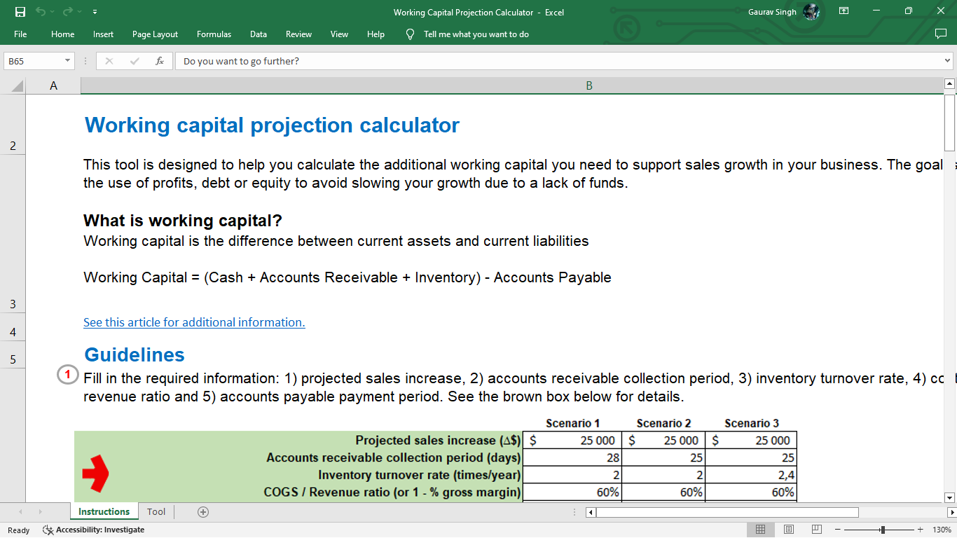 Working Capital Projection Calculator - Eloquens