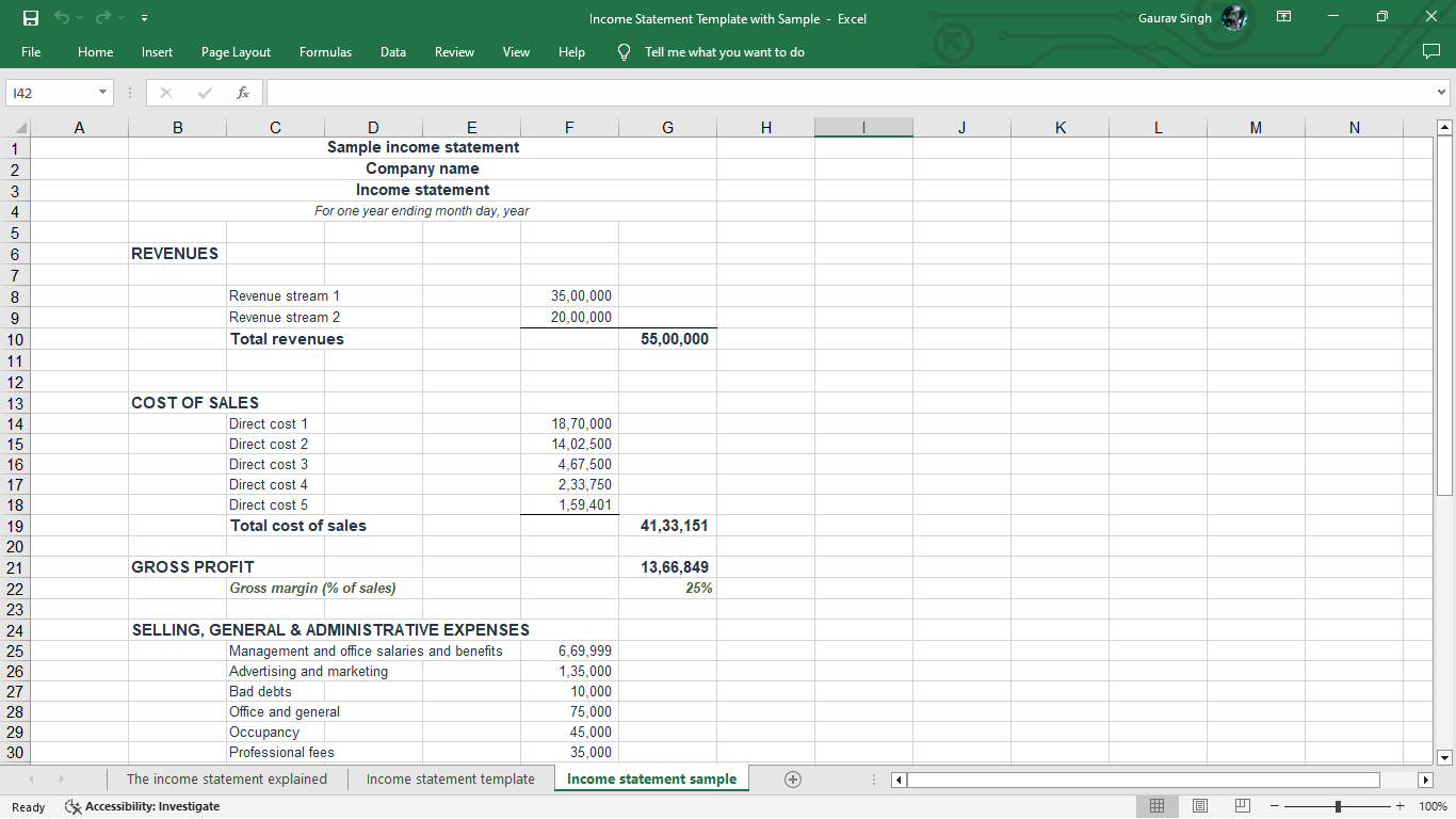 Income Statement Template with Sample - Eloquens