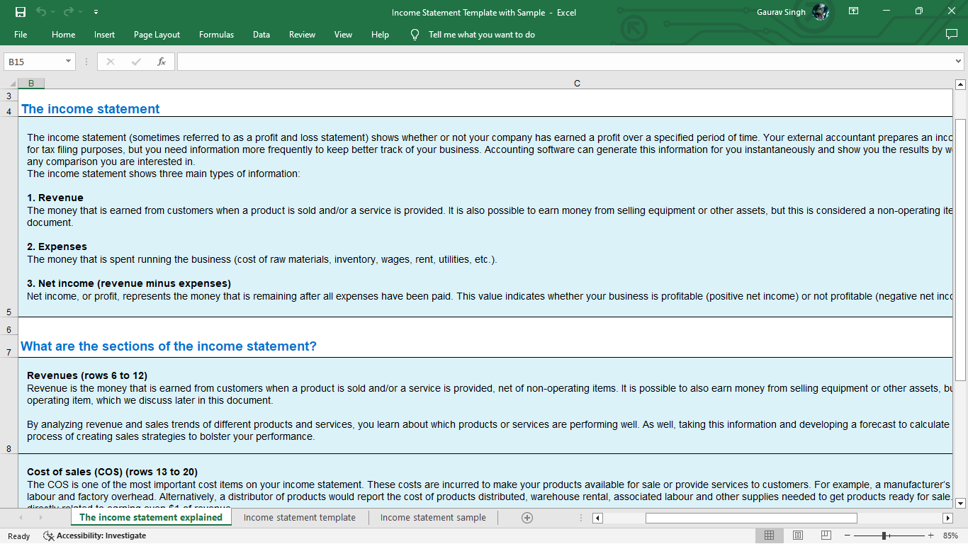 Income Statement Template with Sample - Eloquens