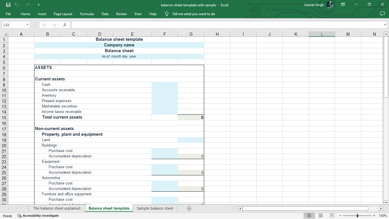 Balance Sheet Template with Sample - Eloquens