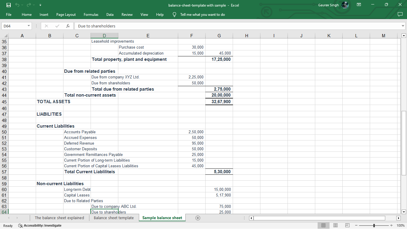Balance Sheet Template with Sample - Eloquens