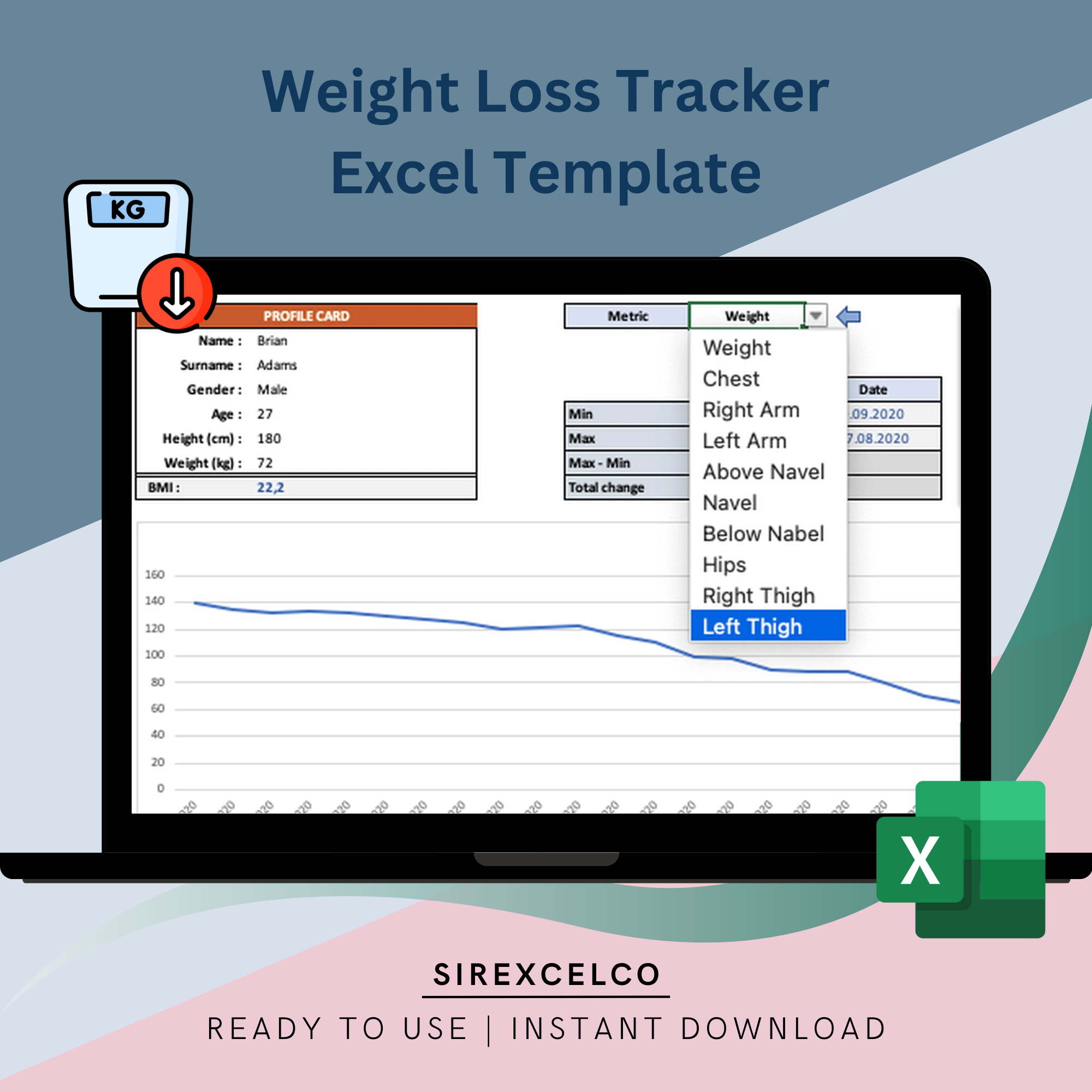 Weight and Measurements Tracker Excel Template | Dynamic Charts for ...