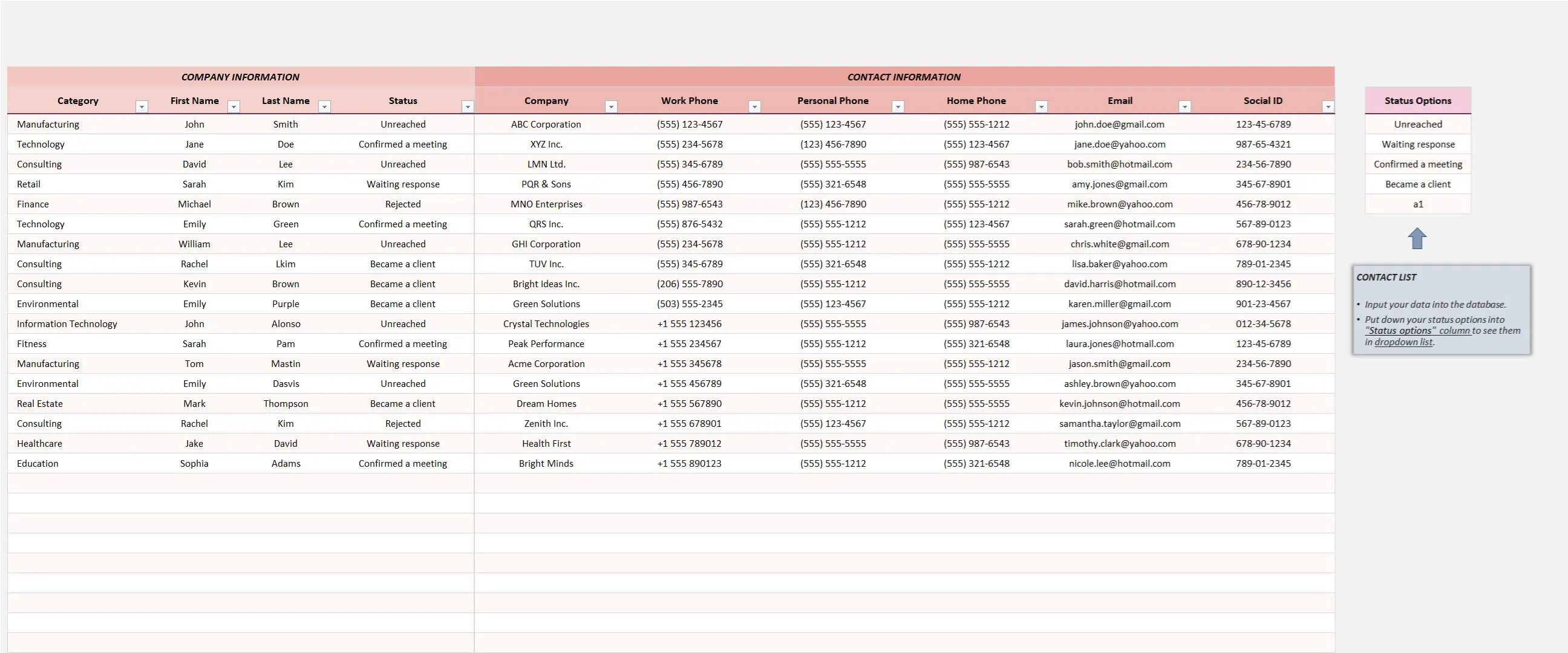 Contact List Tracker Excel Template | Easily Save and Organize Your Contacts in One Place ...