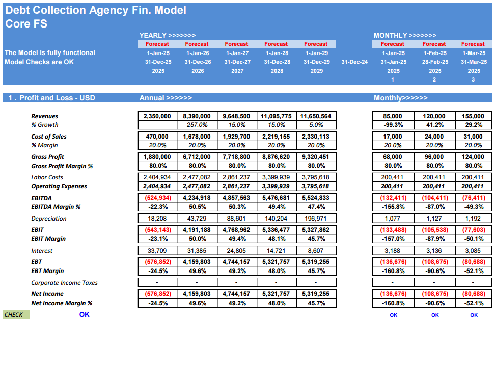 Debt Collection Agency Financial Model (5 Yrs. DCF and Valuation) - Eloquens