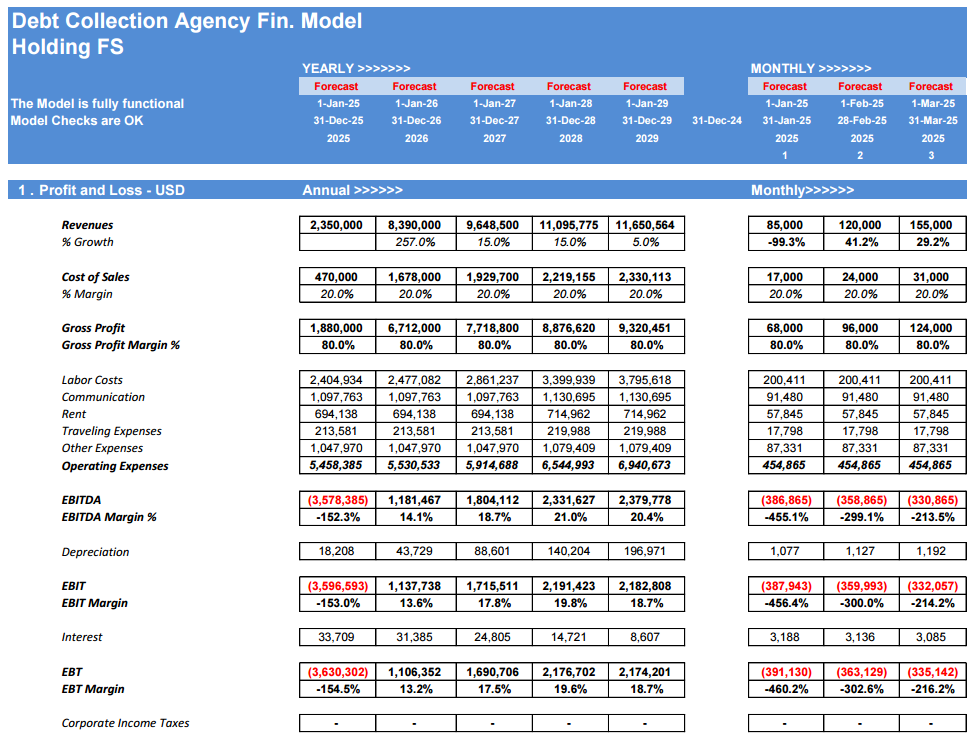 Debt Collection Agency Financial Model (5 Yrs. DCF and Valuation) - Eloquens
