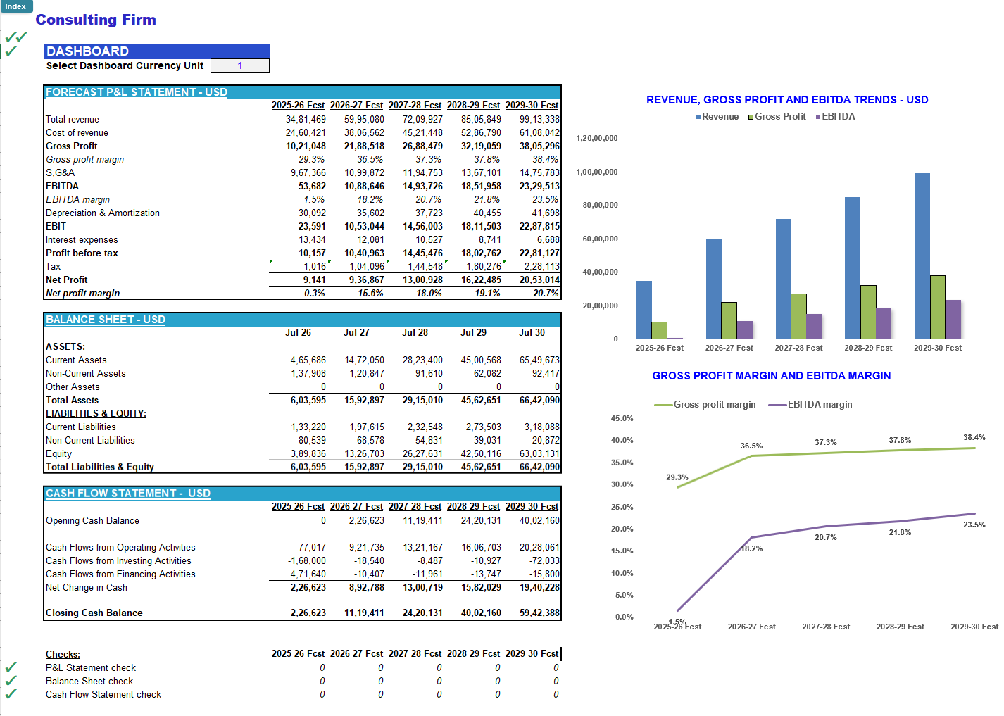 5-Year Monthly 3-Statement Financial Forecast Model for Consulting Firm ...