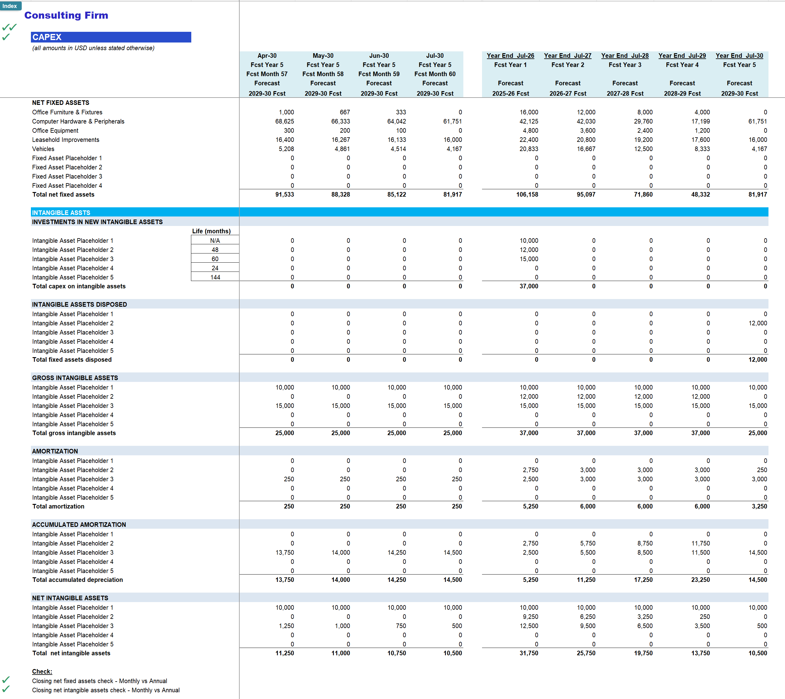 5-Year Monthly 3-Statement Financial Forecast Model for Consulting Firm ...