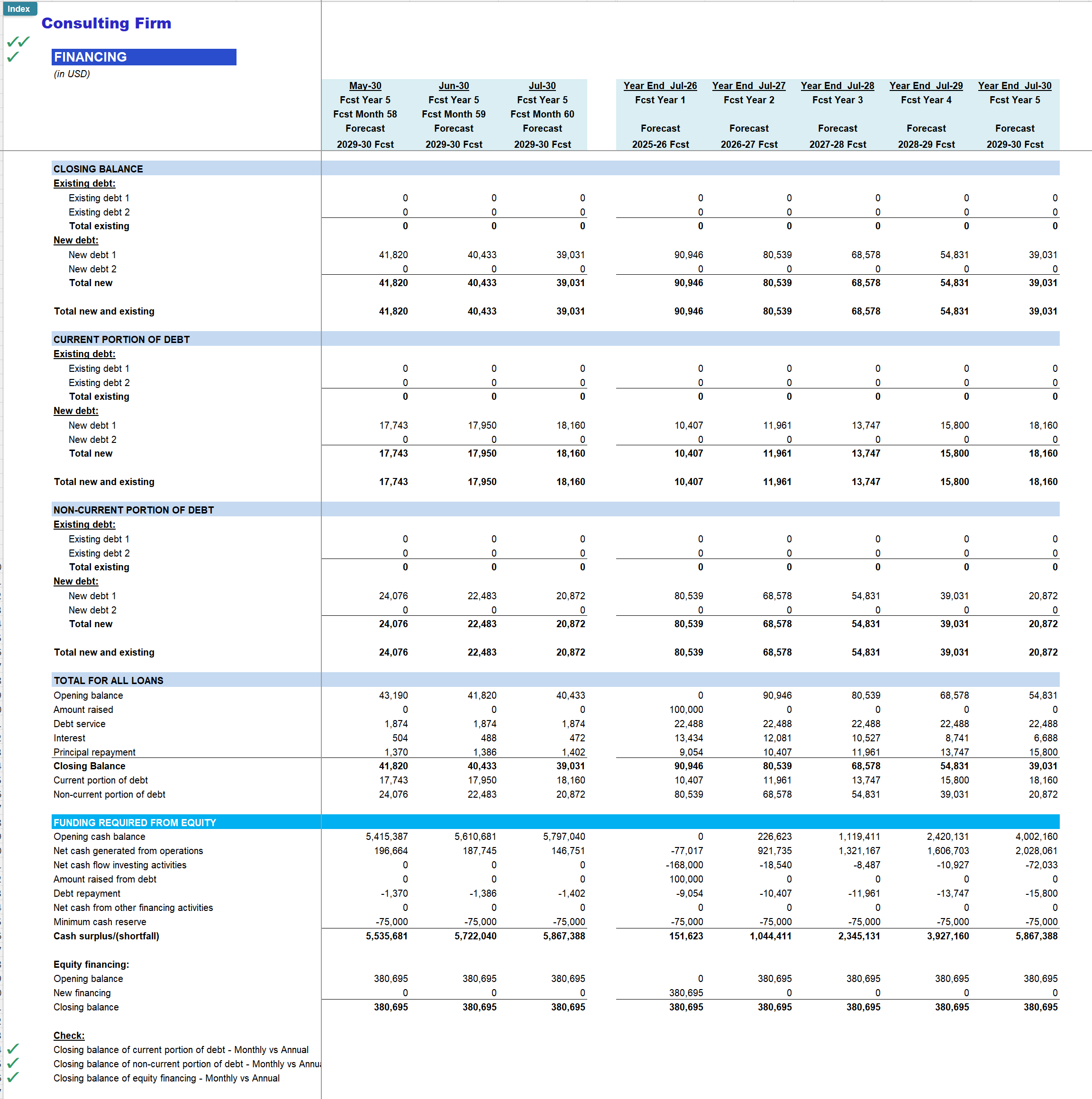 5-Year Monthly 3-Statement Financial Forecast Model for Consulting Firm ...