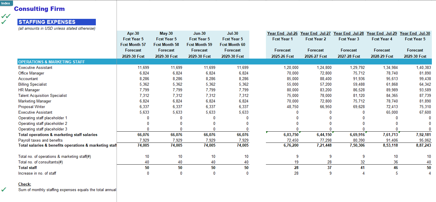 5-Year Monthly 3-Statement Financial Forecast Model for Consulting Firm ...