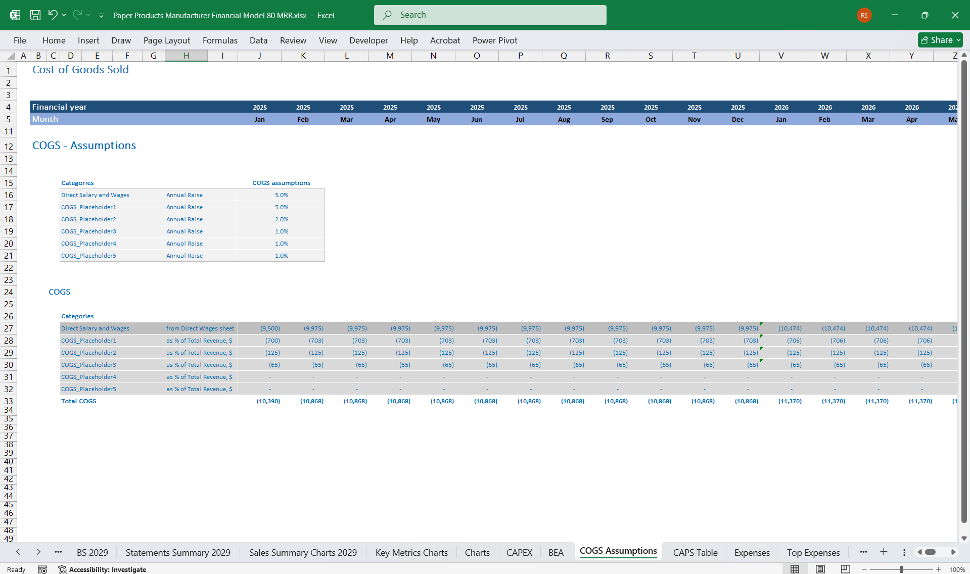 Paper Products Manufacturer Financial Model Excel Template - Eloquens