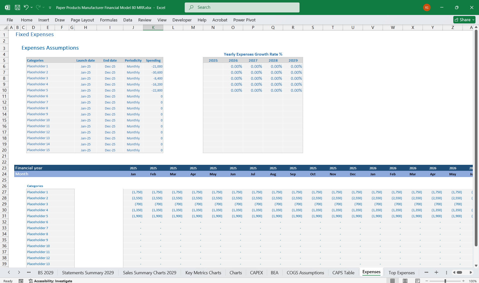 Paper Products Manufacturer Financial Model Excel Template - Eloquens