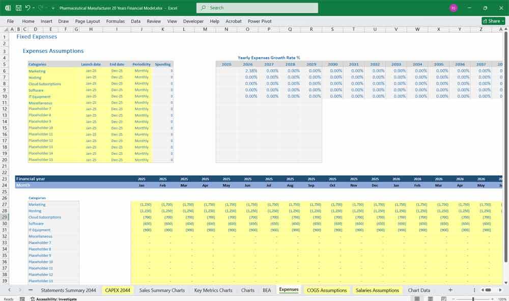 Pharmaceutical Manufacturer Finance Model 20 Year 3 Statement 105 Tab ...