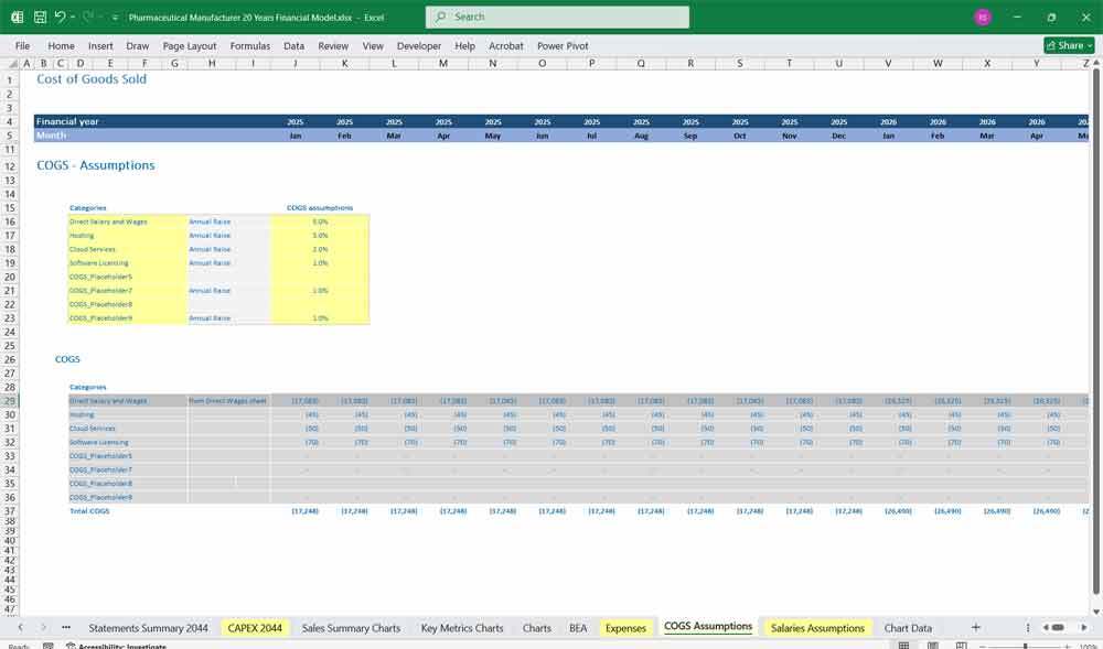 Pharmaceutical Manufacturer Finance Model 20 Year 3 Statement 105 Tab ...