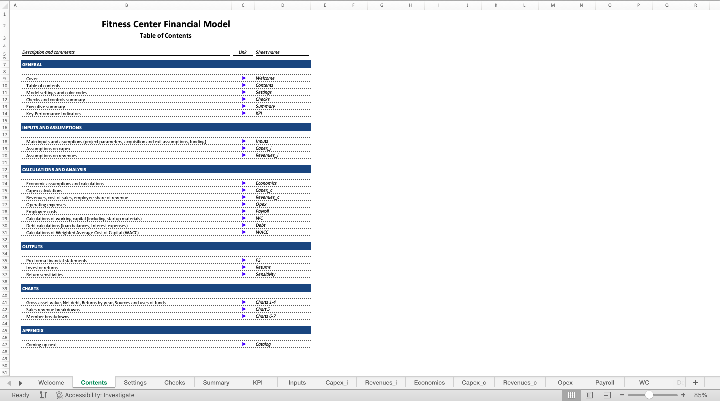 Fitness Center Financial Model - Eloquens