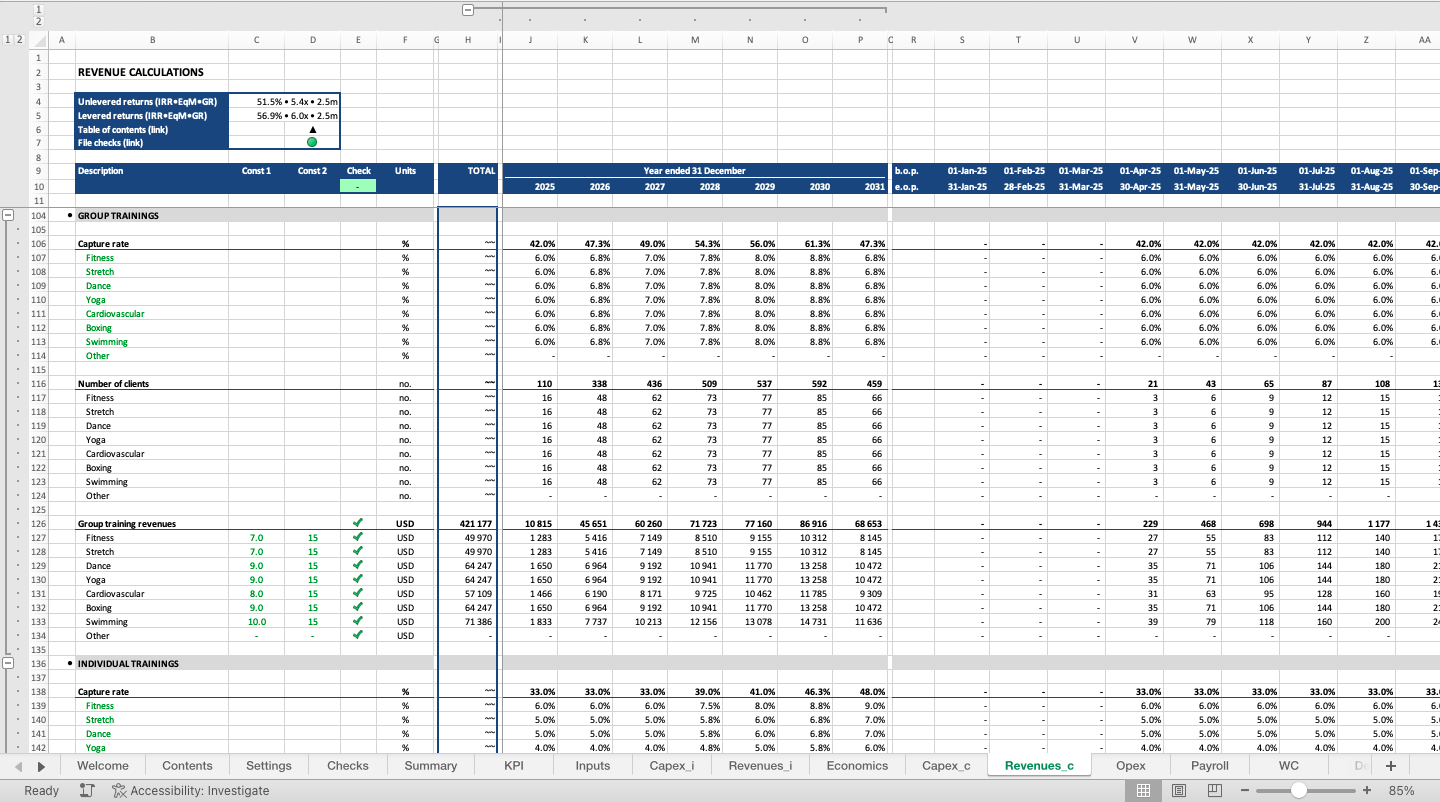 Fitness Center Financial Model - Eloquens