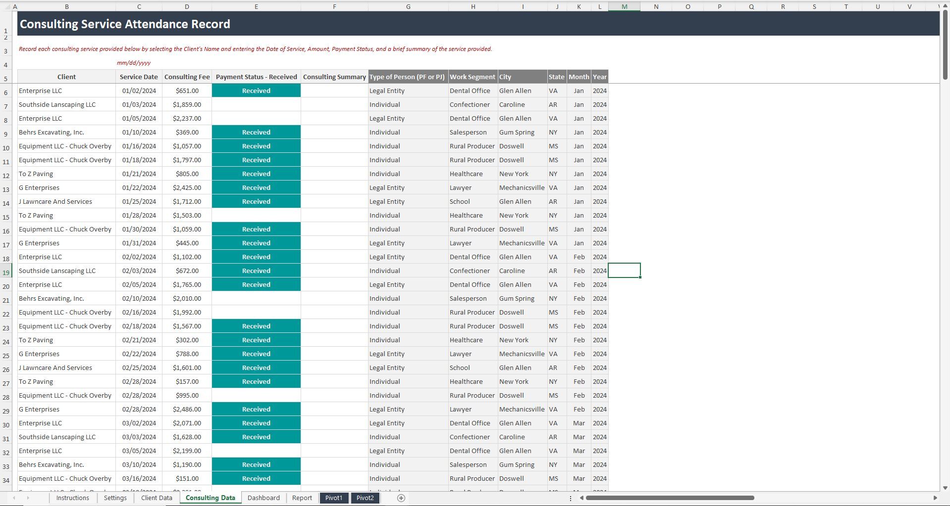 Consulting Services Control Spreadsheet - Eloquens