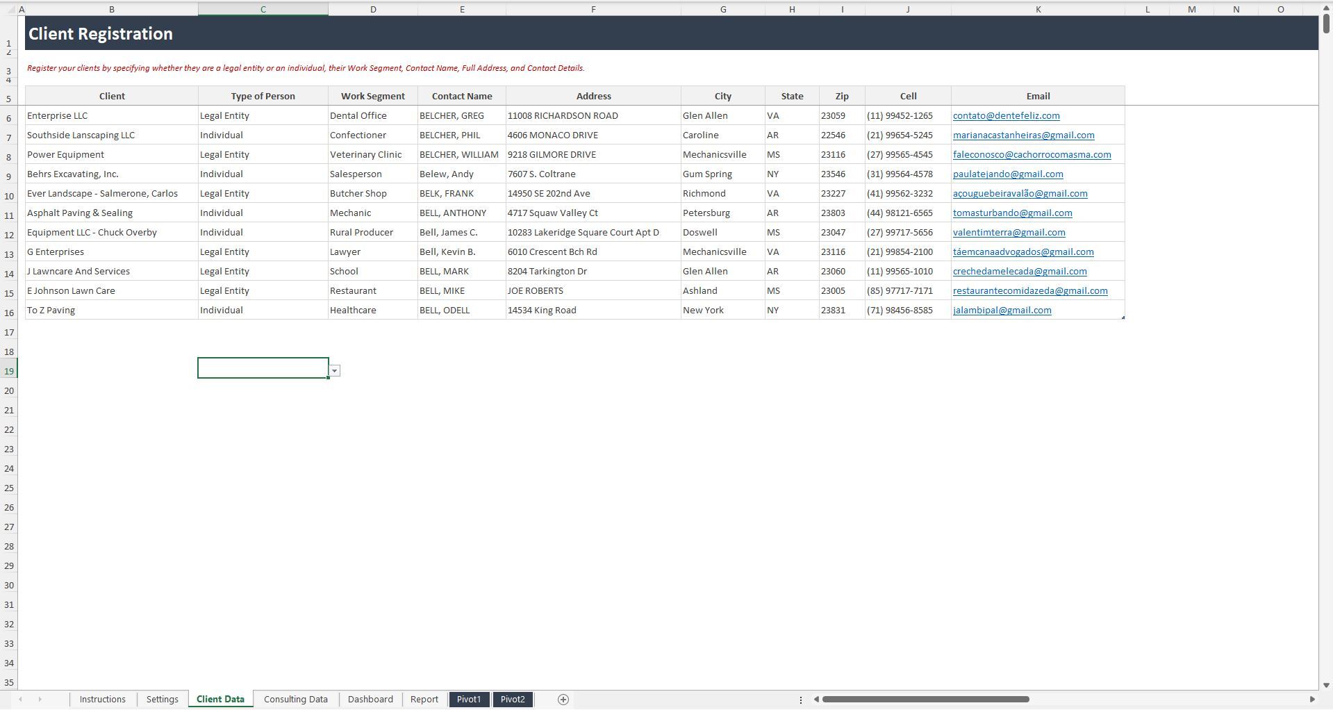 Consulting Services Control Spreadsheet - Eloquens
