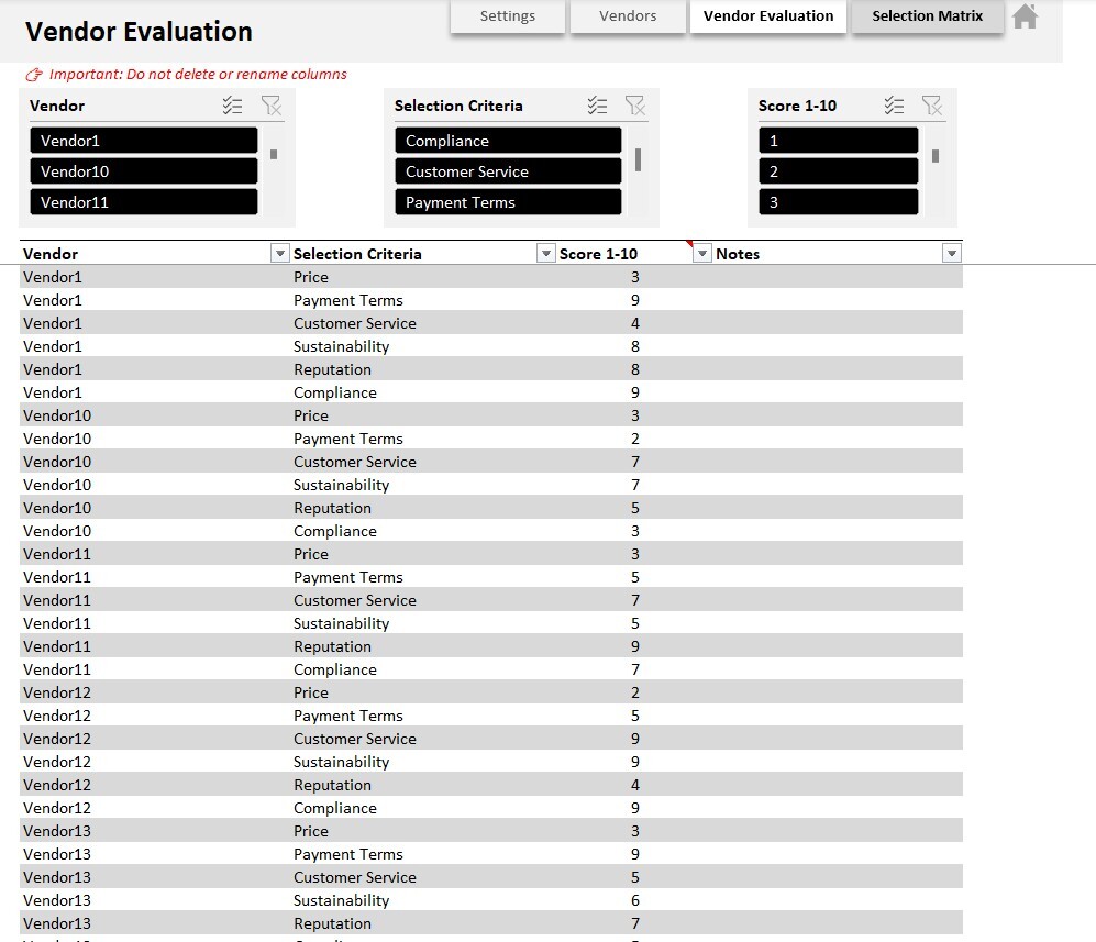 Vendor Evaluation and Selection Matrix - Eloquens
