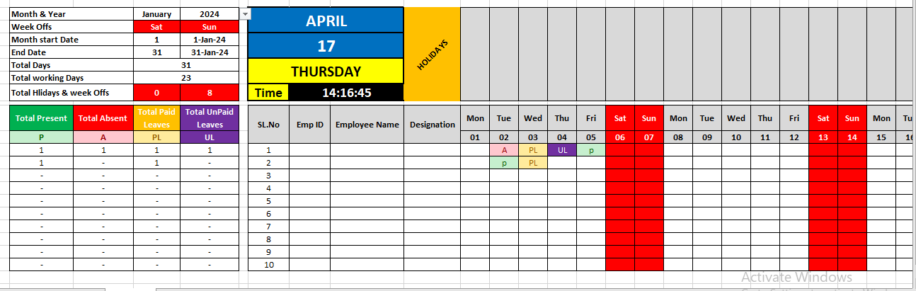 Excel attendance sheet - Eloquens