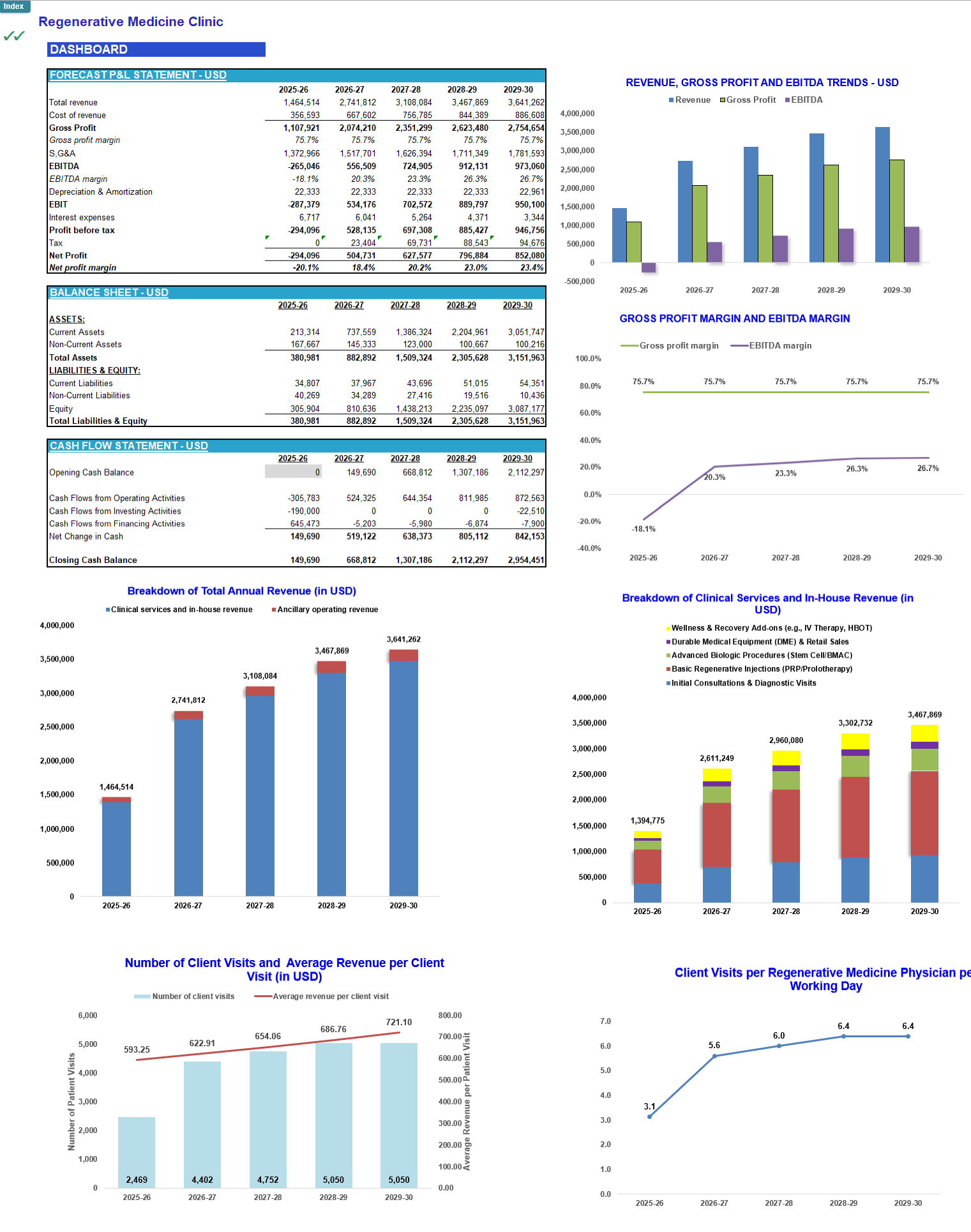 Regenerative Clinic Monthly 5-Year 3-Statement Financial Forecast Model ...