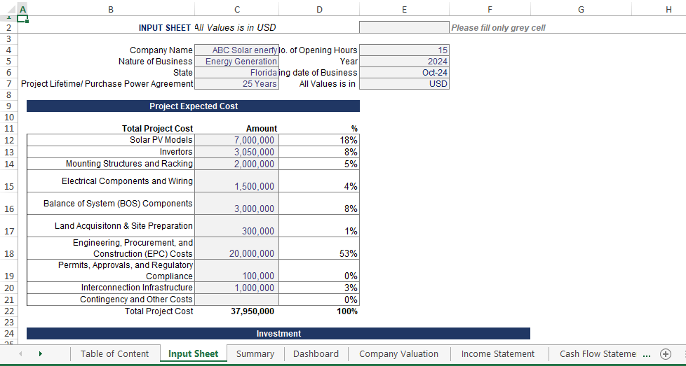 Solar Energy Power Plant Financial Model - Eloquens