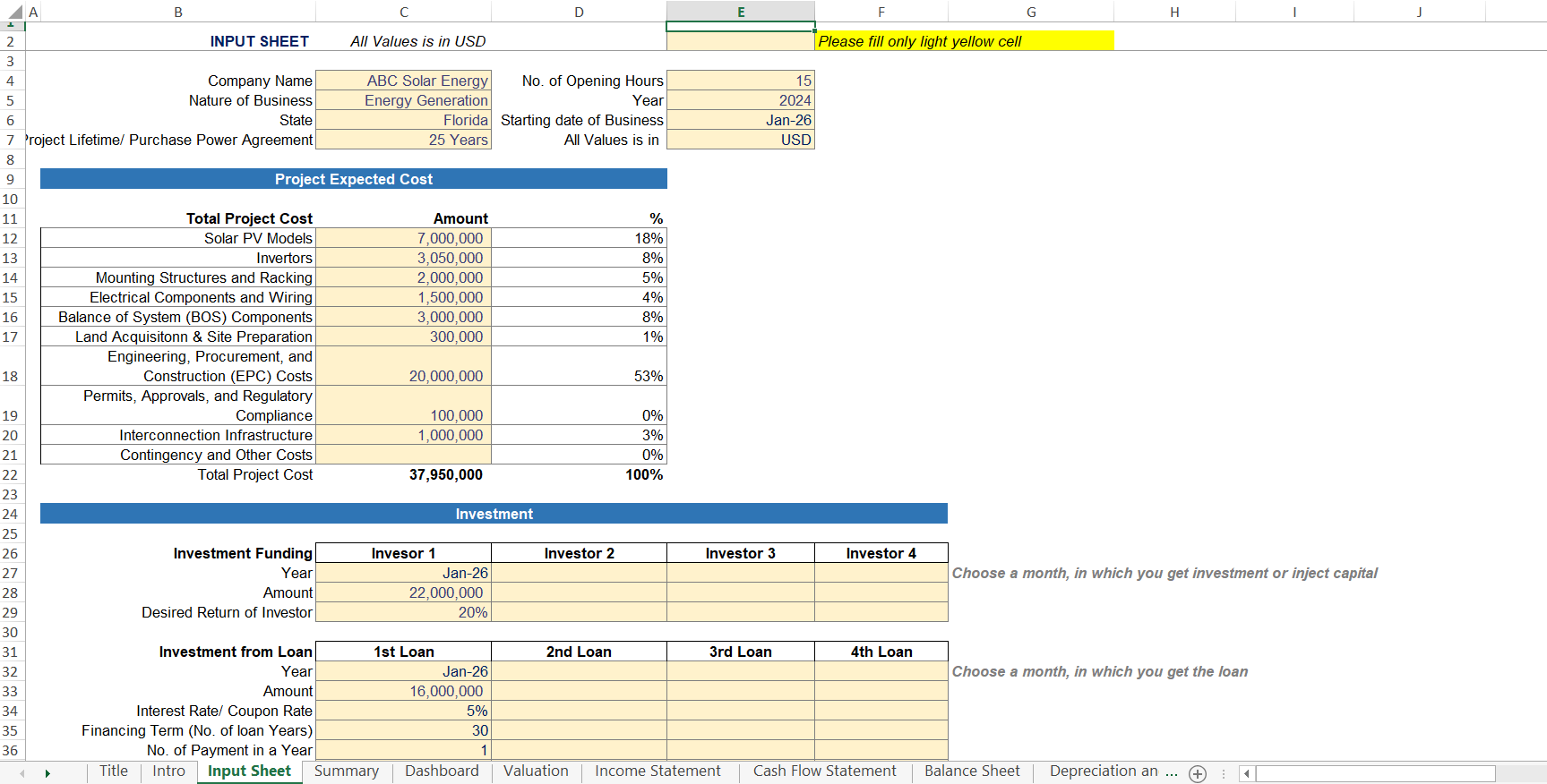 Solar Energy Power Plant Financial Model - Eloquens