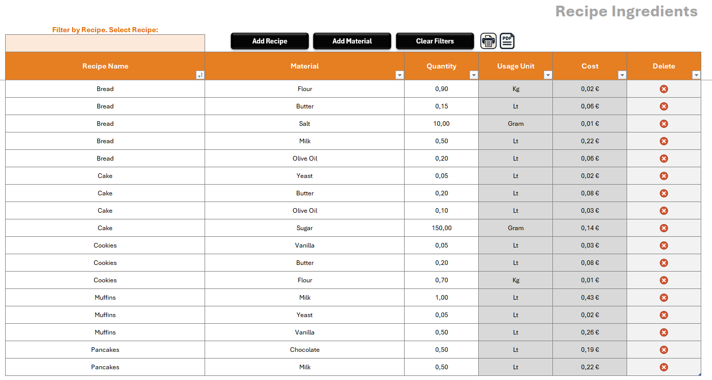 XL Recipe Manager – Advanced Excel App for Costing, Nutrition & Inventory - Eloquens