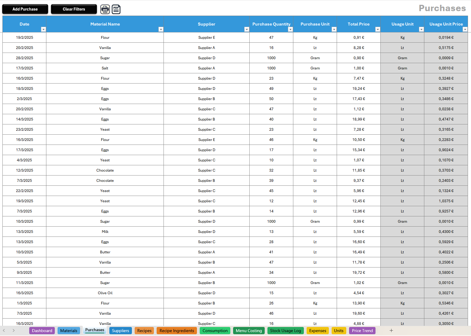 XL Recipe Manager – Advanced Excel App for Costing, Nutrition ...