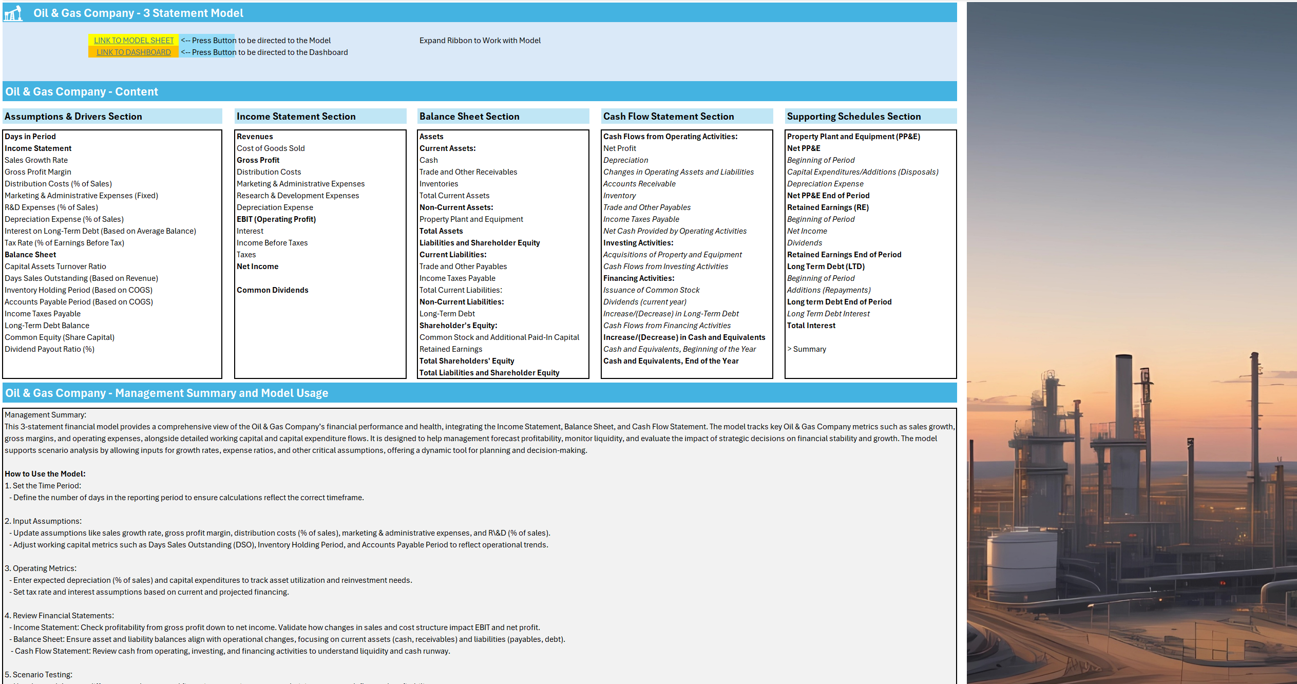 Oil & Gas Company 3 Statement Financial Model - Eloquens
