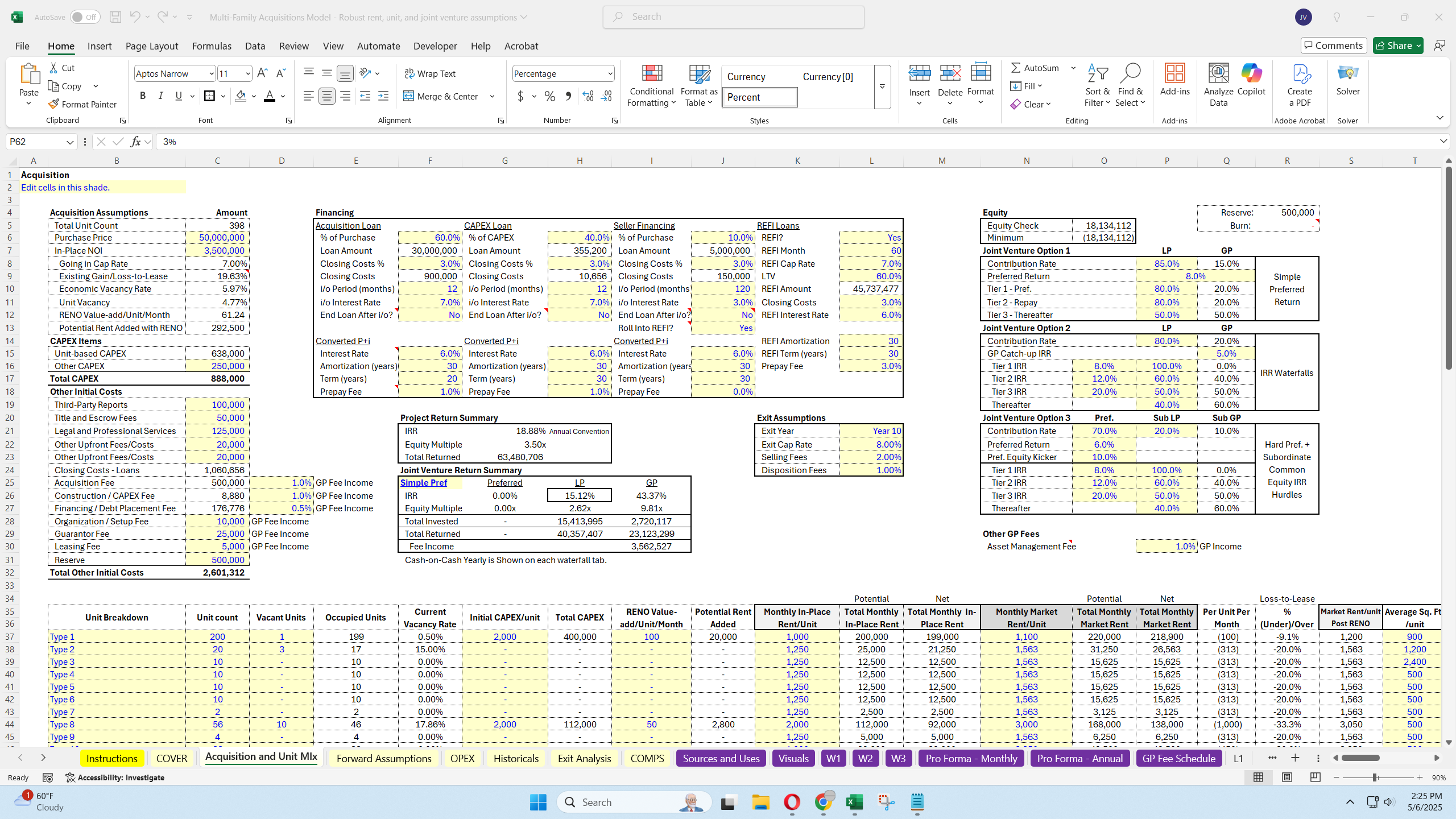 Multi-family Acquisitions Model - Includes Forward Assumptions ...