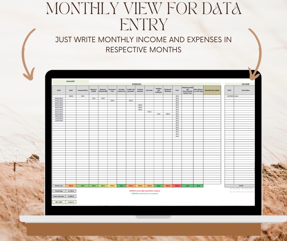 Annual Income & Expense Tracker | Profit and Loss Statement for Personal and Business Use - Eloquens