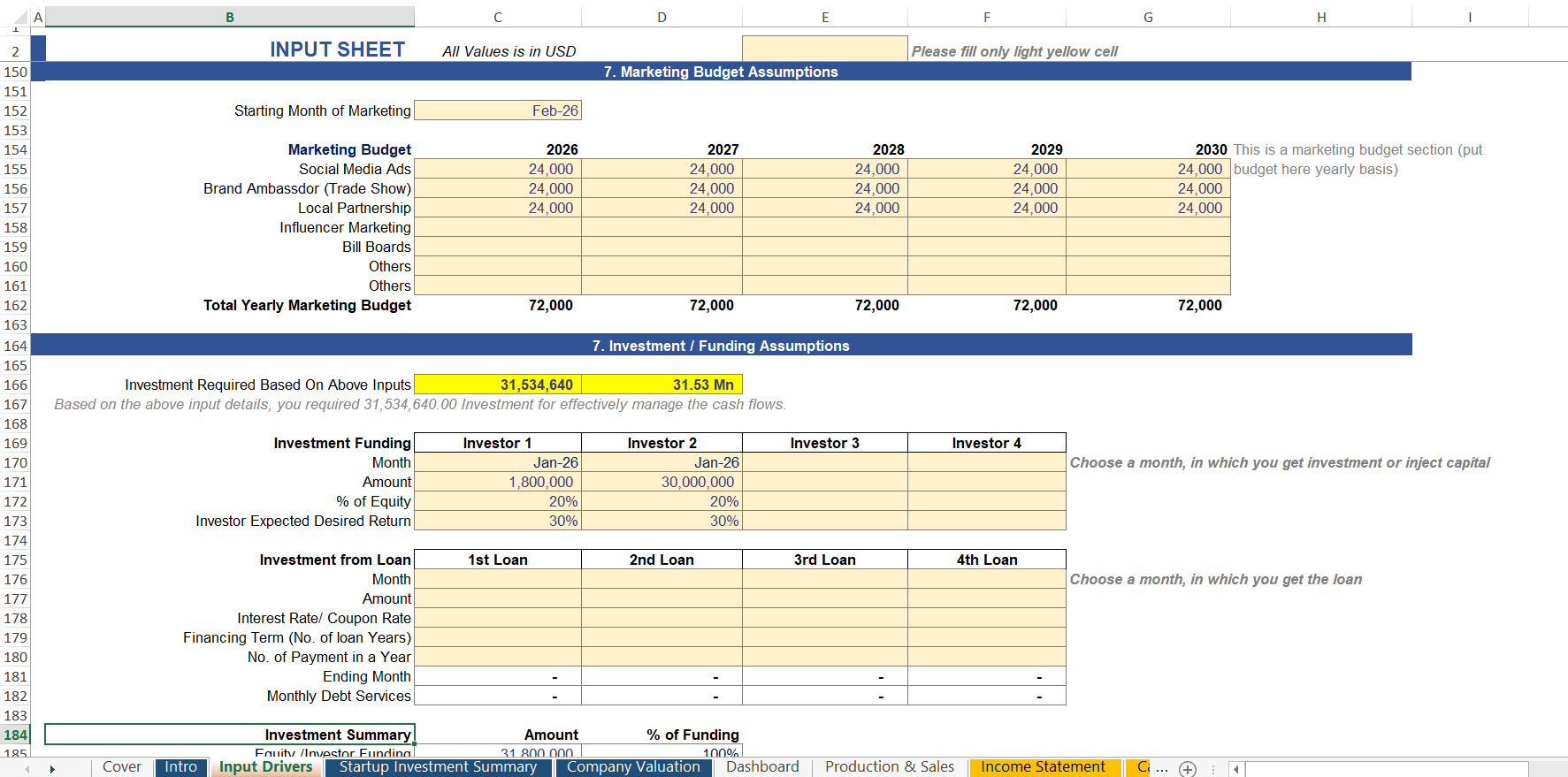 Startup Manufacturing Financial Projection Model - Eloquens