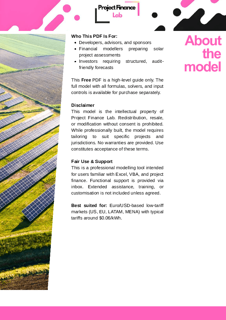 Advanced Solar Project Finance Model (PDF Overview) - Eloquens