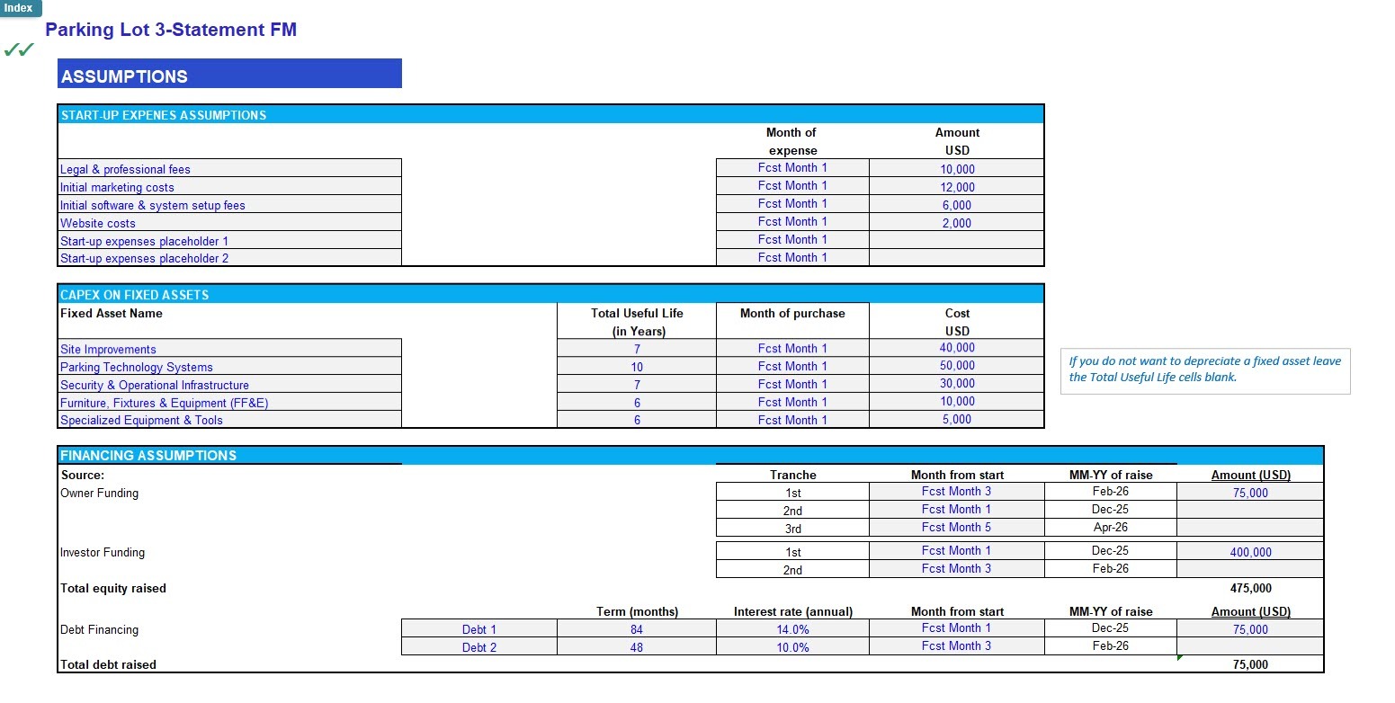 Parking Lot 3- Statement Financial Forecast Model - Eloquens